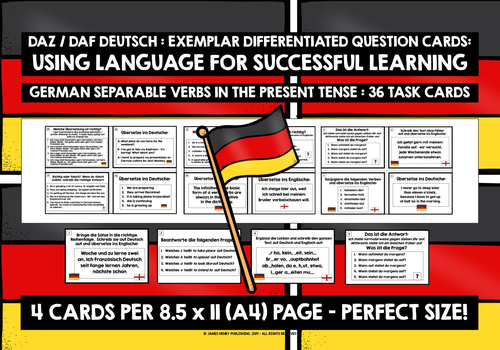 GERMAN SEPARABLE VERBS PRESENT TENSE CHALLENGE CARDS | Teaching Resources
