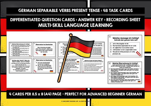 GERMAN SEPARABLE VERBS PRESENT TENSE CHALLENGE CARDS | Teaching Resources
