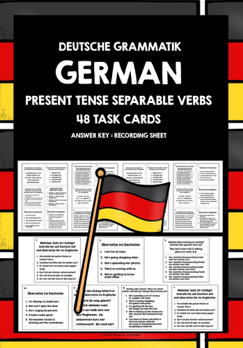 GERMAN SEPARABLE VERBS PRESENT TENSE CHALLENGE CARDS | Teaching Resources