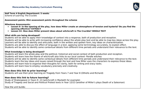 KS3 The Crucible by Arthur Miller Fully Resourced Scheme | Teaching ...