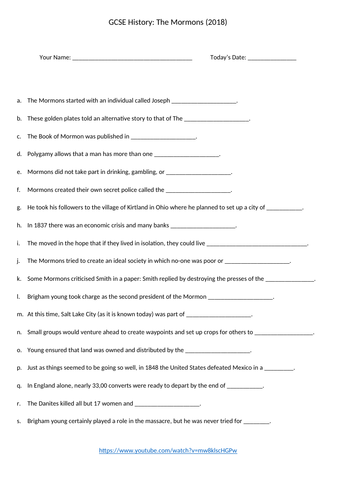 GCSE History Mormon Migration | Teaching Resources