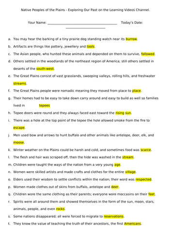 Plains Native Americans' Way of Life | Teaching Resources
