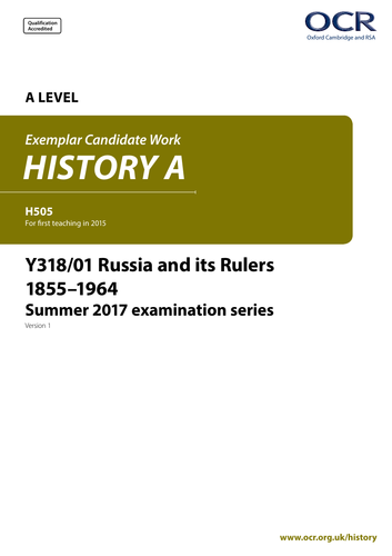 Russia and its Rulers 1855-1964 OCR Past Papers and Examiners Reports ...