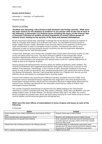 Russia and its Rulers 1855-1964 High Quality A* Content Information ...