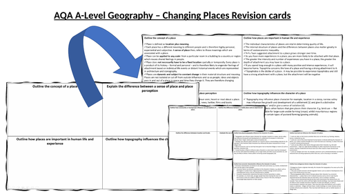 AQA A LEVEL GEOGRAPHY 2022 CHANGING PLACES REVISION CARDS - QUESTION AND ANSWER | Teaching Resources