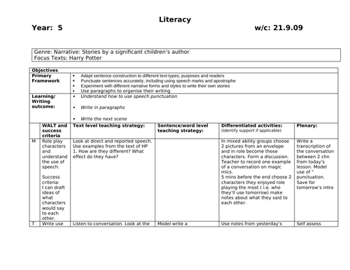 Lots of Literacy Planning Year 5 Harry Potter Myths Secret Garden The ...