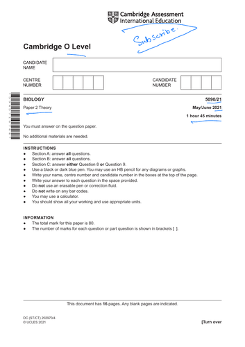 Cambridge O level Biology 5090/21 May June 2021 solved paper | Teaching ...