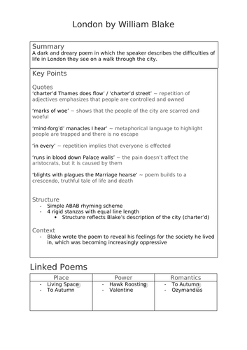 2022 Poetry Anthology Key Poem Summaries | Teaching Resources