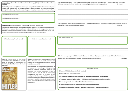 Weimar & Nazi Germany Edexcel Q3b-3d practice worksheet - Hitler's rise ...