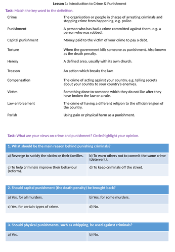 C&P L1 Introduction to Crime and Punishment | Teaching Resources