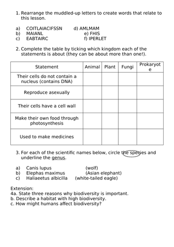 Classification Lesson KS3 | Teaching Resources