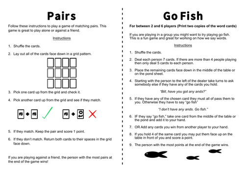High Frequency Words - Reception - Go Fish / Pairs Game | Teaching ...