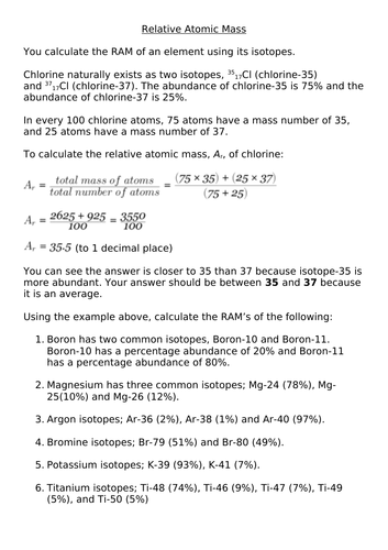 Relative Atomic Mass KS4 | Teaching Resources