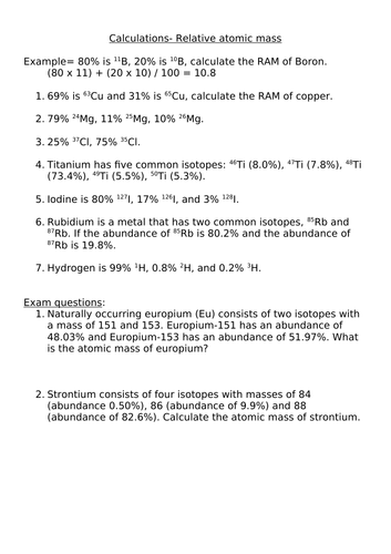 Relative Atomic Mass KS4 | Teaching Resources
