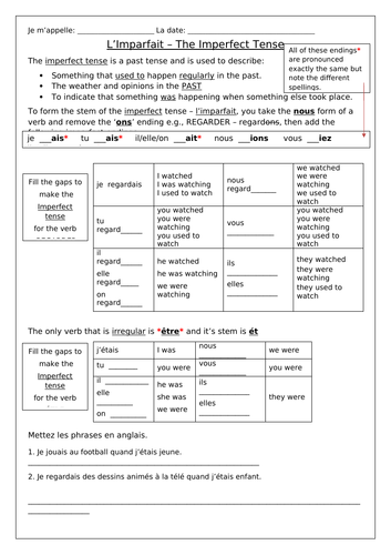 French - The Imperfect Tense - L'Imparfait - Revision | Teaching Resources