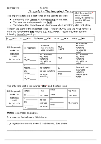 French - The Imperfect Tense - L'Imparfait - Revision | Teaching Resources