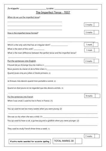 French - The Imperfect Tense - L'Imparfait - Revision | Teaching Resources