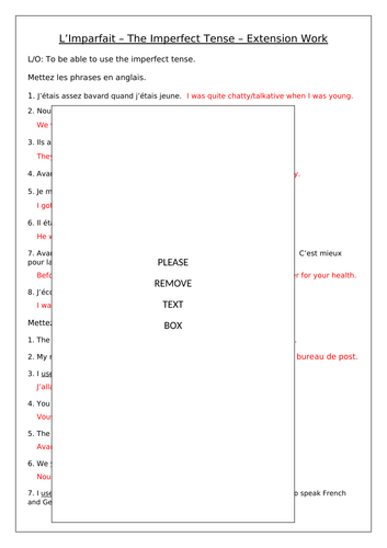 French - The Imperfect Tense - L'Imparfait - Revision | Teaching Resources