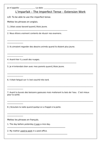 French - The Imperfect Tense - L'Imparfait - Revision | Teaching Resources