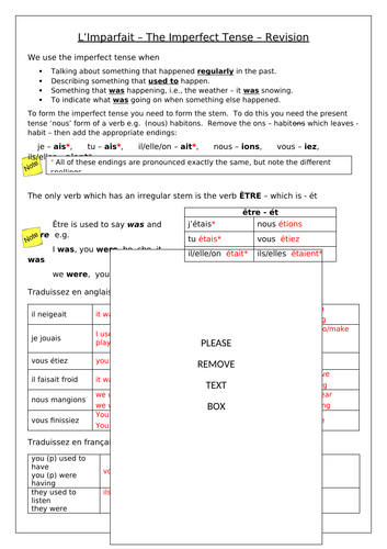 French - The Imperfect Tense - L'Imparfait - Revision | Teaching Resources