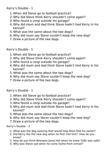 Kerry's Double - Reading comprehension questions | Teaching Resources