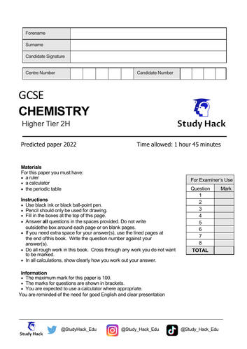 AQA GCSE Chemistry 2022 Triple Higher Paper 2 PREDICTED PAPER ...
