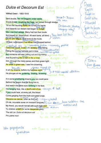 Dulce et Decorum Est Annotated | Teaching Resources