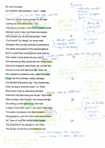My Last Duchess by Robert Browning Annotated | Teaching Resources