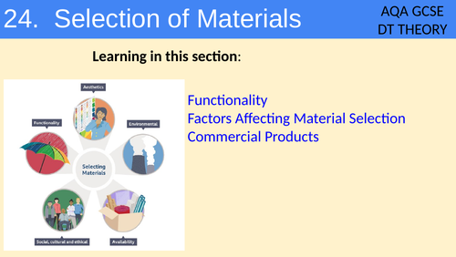 Material Selection / AQA DT 9-1 / Theory Lesson | Teaching Resources