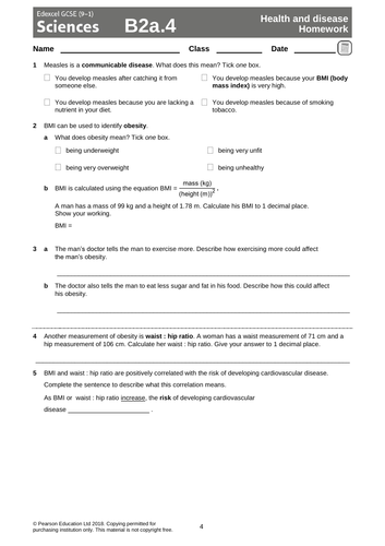 Health and Disease - Combined Biology - GCSE - Edexcel | Teaching Resources