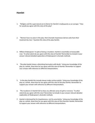 HAMLET A LEVEL / International BACCALAUREAT REVISION a collection of ...