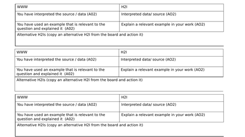 WJEC/ EDUQAS 2 mark question peer/teacher/ self assessment marking grid ...