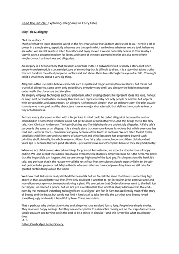 Fairy Tales: Exploring Deeper Meaning | Teaching Resources