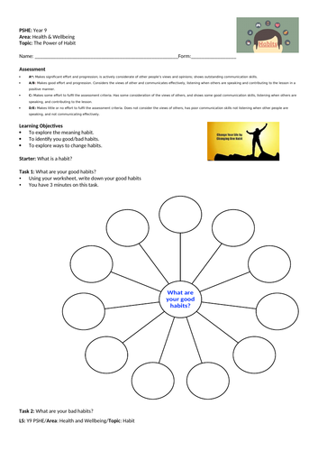 The Power of Habit - PSHE - Year 9 | Teaching Resources