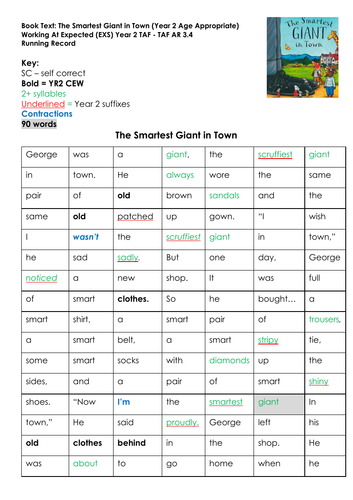 Year 2 Reading Moderation Evidence Expected Standard Running Records ...