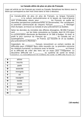 French A Level Reading AQA Gap Fill Exam Practice (5 Questions ...