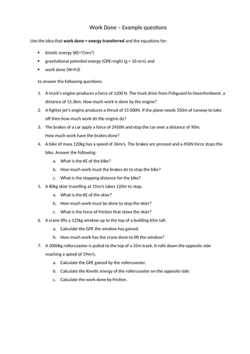 Work done and Conservation of Energy | Teaching Resources