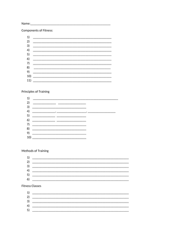 EDEXCEL GCSE PE PAPER ONE "DO NOW / STARTER/ AFL / HOMEWORK" SHEETS TO ...