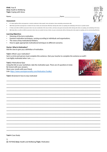 Motivation - PSHE - Year 8 | Teaching Resources
