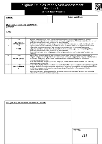 Exam Feedback Sheet | Teaching Resources