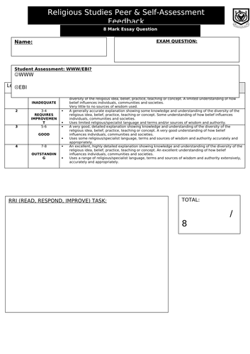 Exam Feedback Sheet | Teaching Resources