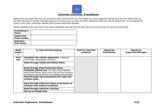 Early Years Staff Induction Checklist | Teaching Resources