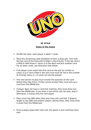 GCSE PE Paper 1 UNO | Teaching Resources