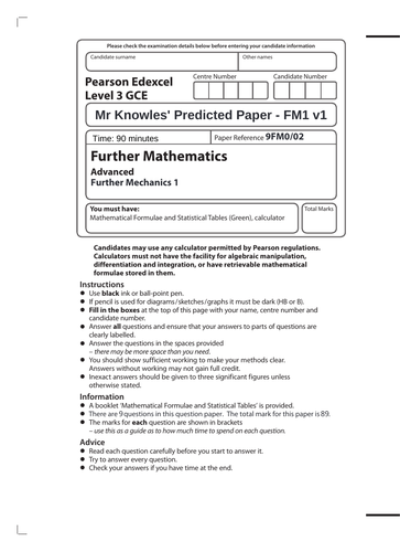 Further Mechanics 1 Predicted Paper 2022 v1 - A-level Further Maths ... Further Mechanics 1 Predicted Paper 2022 v1 - A-level Further Maths ...
