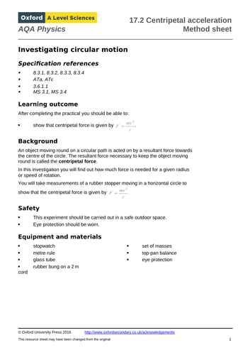 A Level Physics AQA Motion in a Circle | Teaching Resources