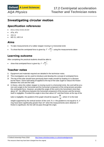 A Level Physics AQA Motion in a Circle | Teaching Resources