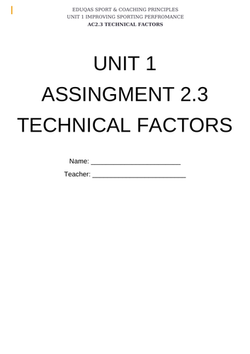 Eduqas Sport & Coaching Principles UNIT 2 Technical Factors | Teaching Resources