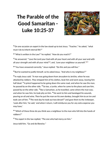 Year 8: Parables - The Good Samaritan | Teaching Resources