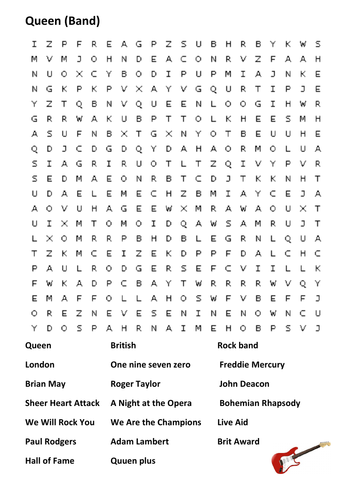 Queen - The Band Word Search | Teaching Resources