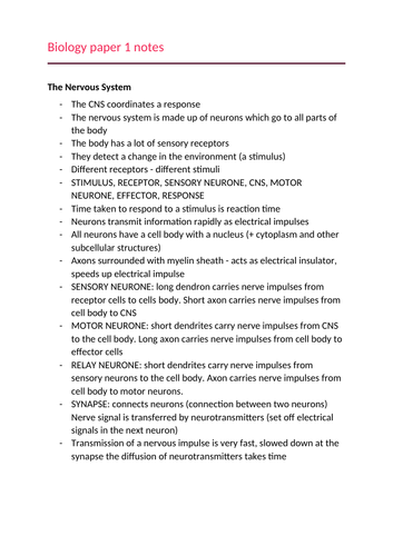 Biology paper 1 notes edexcel GCSE | Teaching Resources